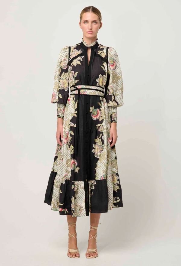 ONCE WAS Espada Linen Viscose Maxi Dress - Mariposa Nero - Zabecca Living