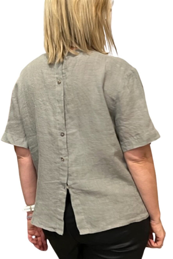 Little Lies | Button Back Women's Top - Khaki | Zabecca Living