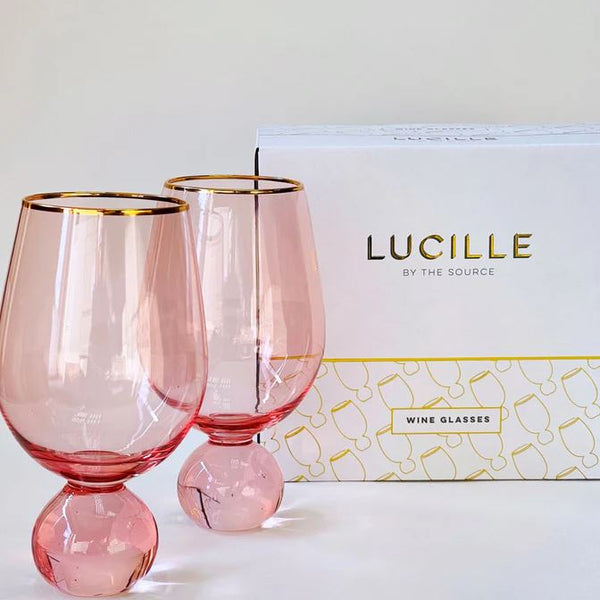 The Source | Lucille Pink Gold Rim Wine - Set of 2 | Zabecca Living